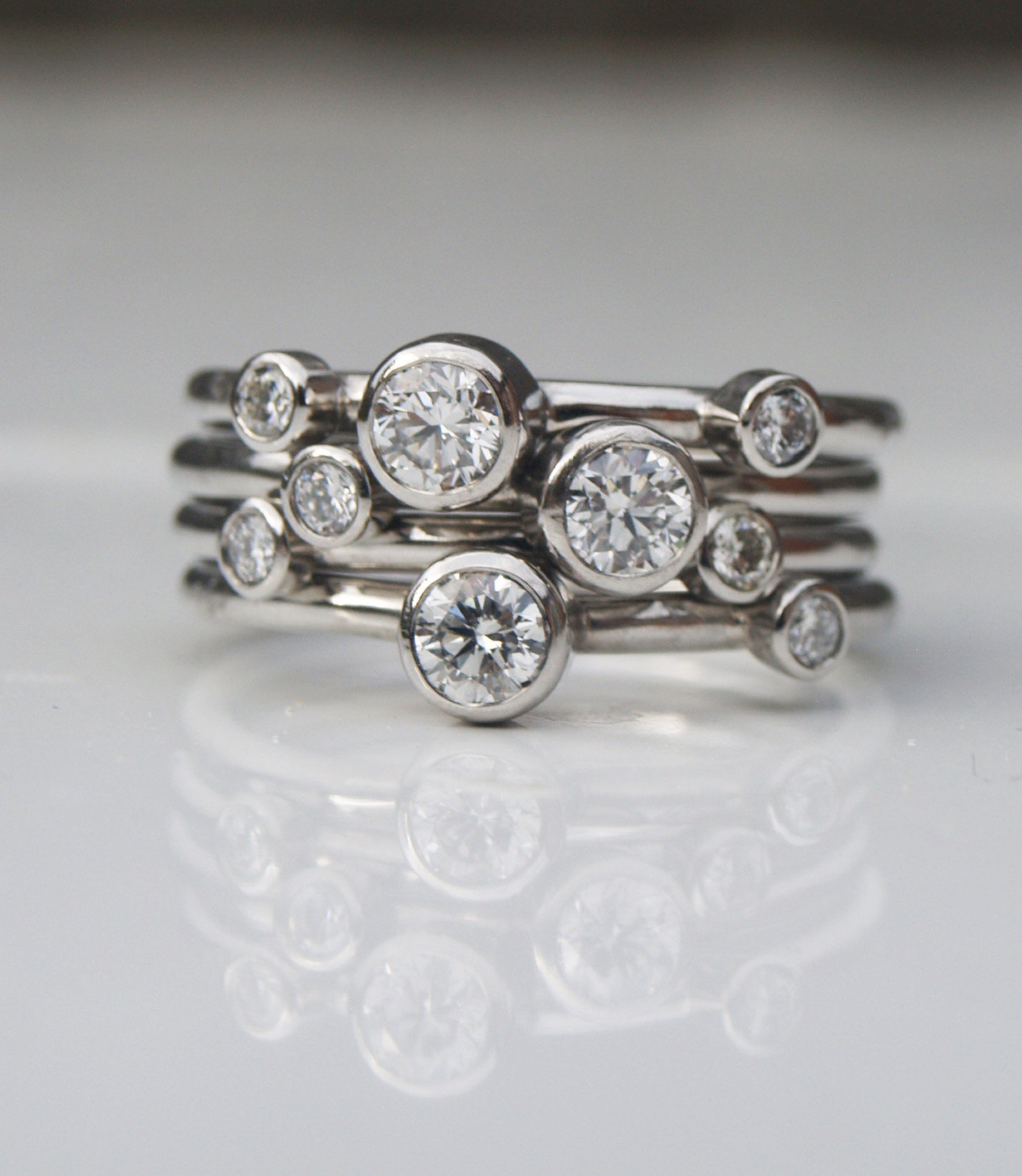 Platinum Diamond Stacking Ring Set - Etsy