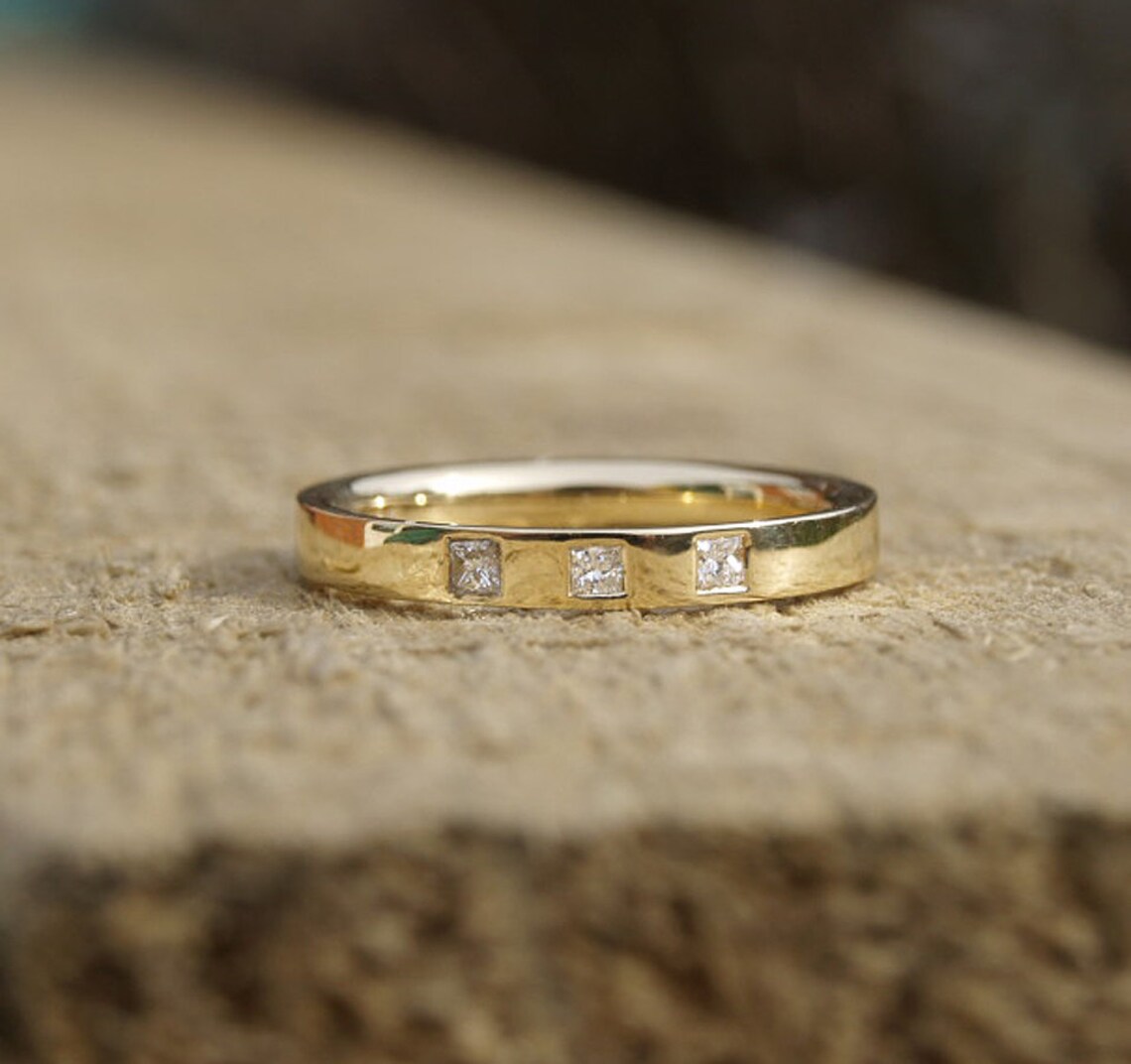 Flush Set Square Diamond Recycled Gold Band, Princess Cut Eternity Ring ...