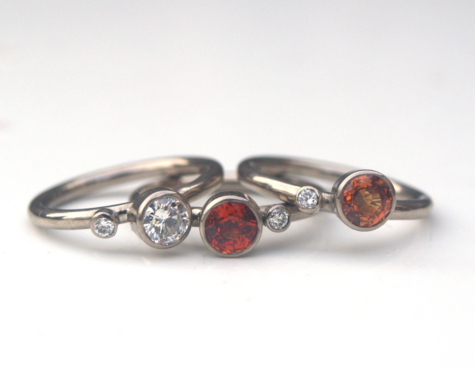 Orange Sapphire and Diamond Stacking Set in 18ct White Gold - Etsy UK