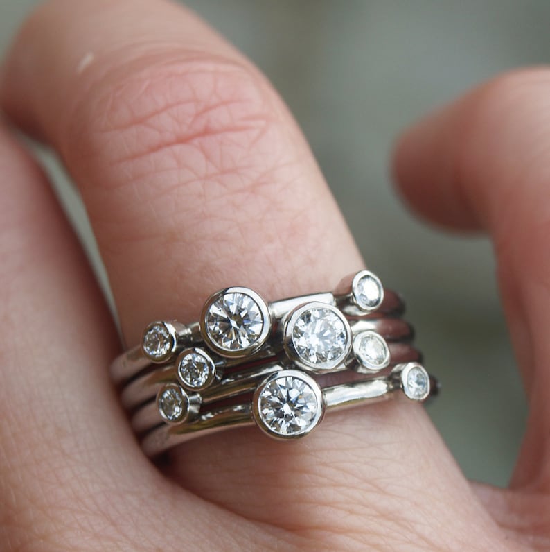 Platinum Diamond Stacking Ring Set | Etsy