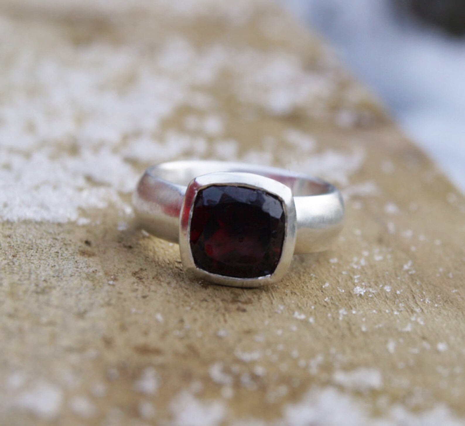 Large Garnet Ring Cushion Cut Garnet Ring | Etsy
