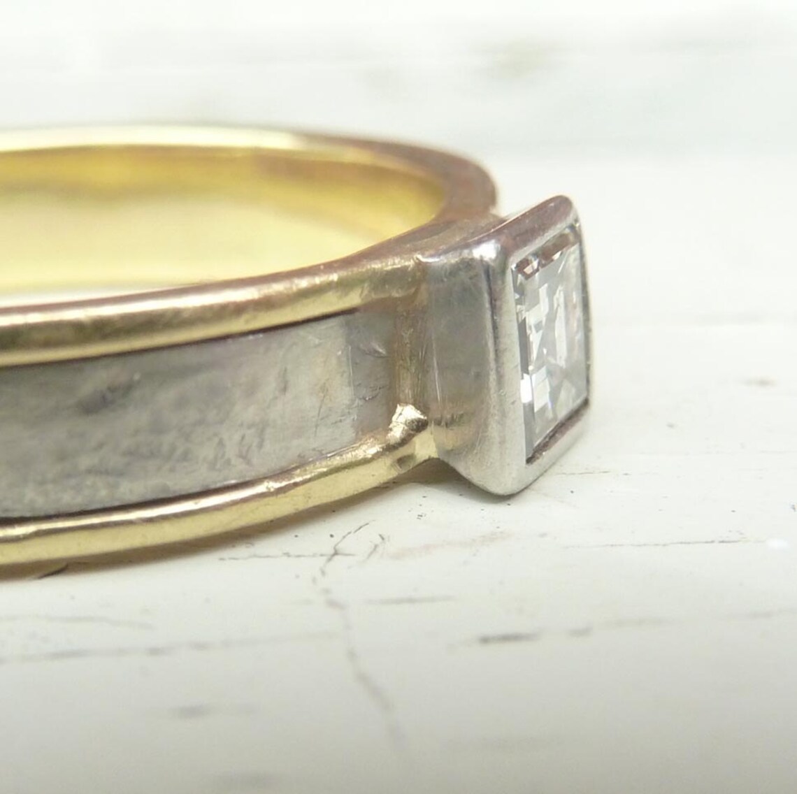 Square Solitaire Diamond Engagement Ring in Platinum and Gold - Etsy