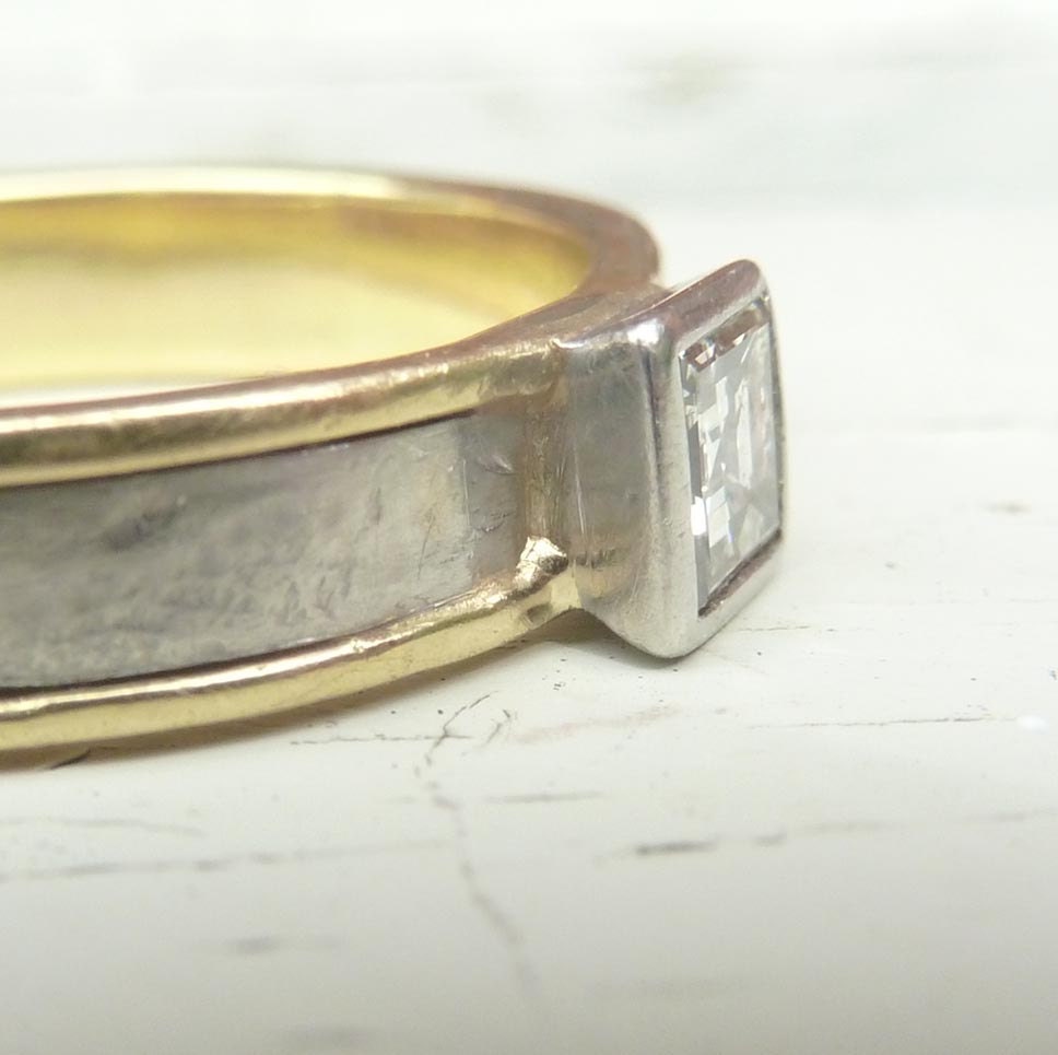 Square solitaire diamond engagement ring in platinum and gold | Etsy