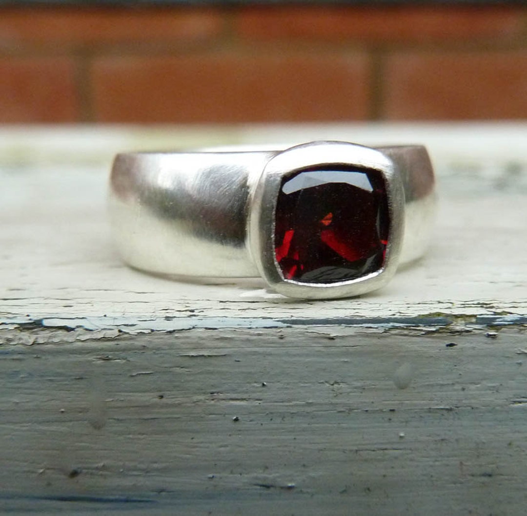 Square Garnet Ring, Cushion Garnet Ring, Wide Band Garnet Ring - Etsy
