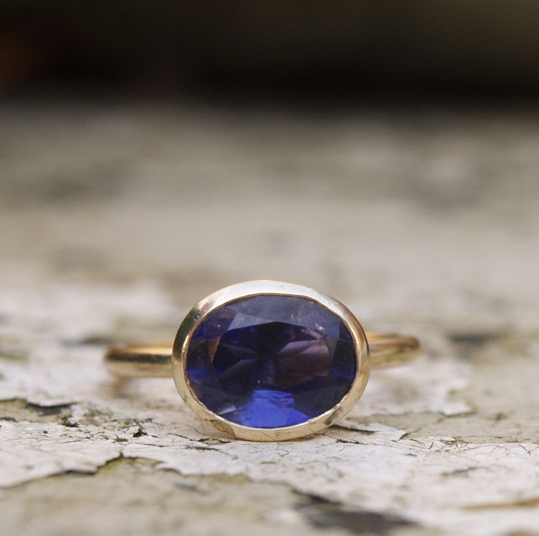 Large Iolite Oval Recycled Gold Stacking Ring - Etsy