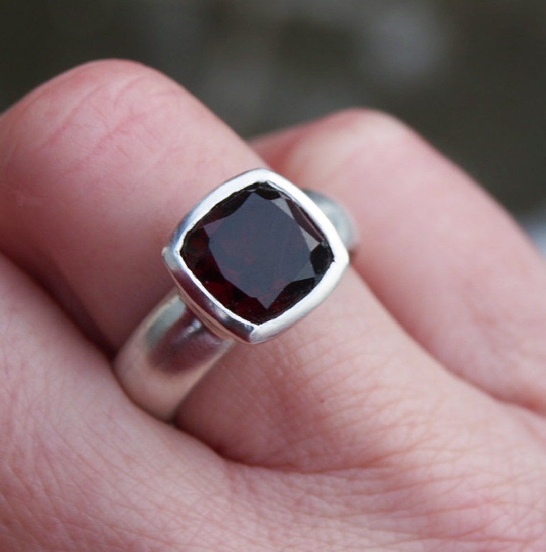 Large Garnet Ring Cushion Cut Garnet Ring - Etsy