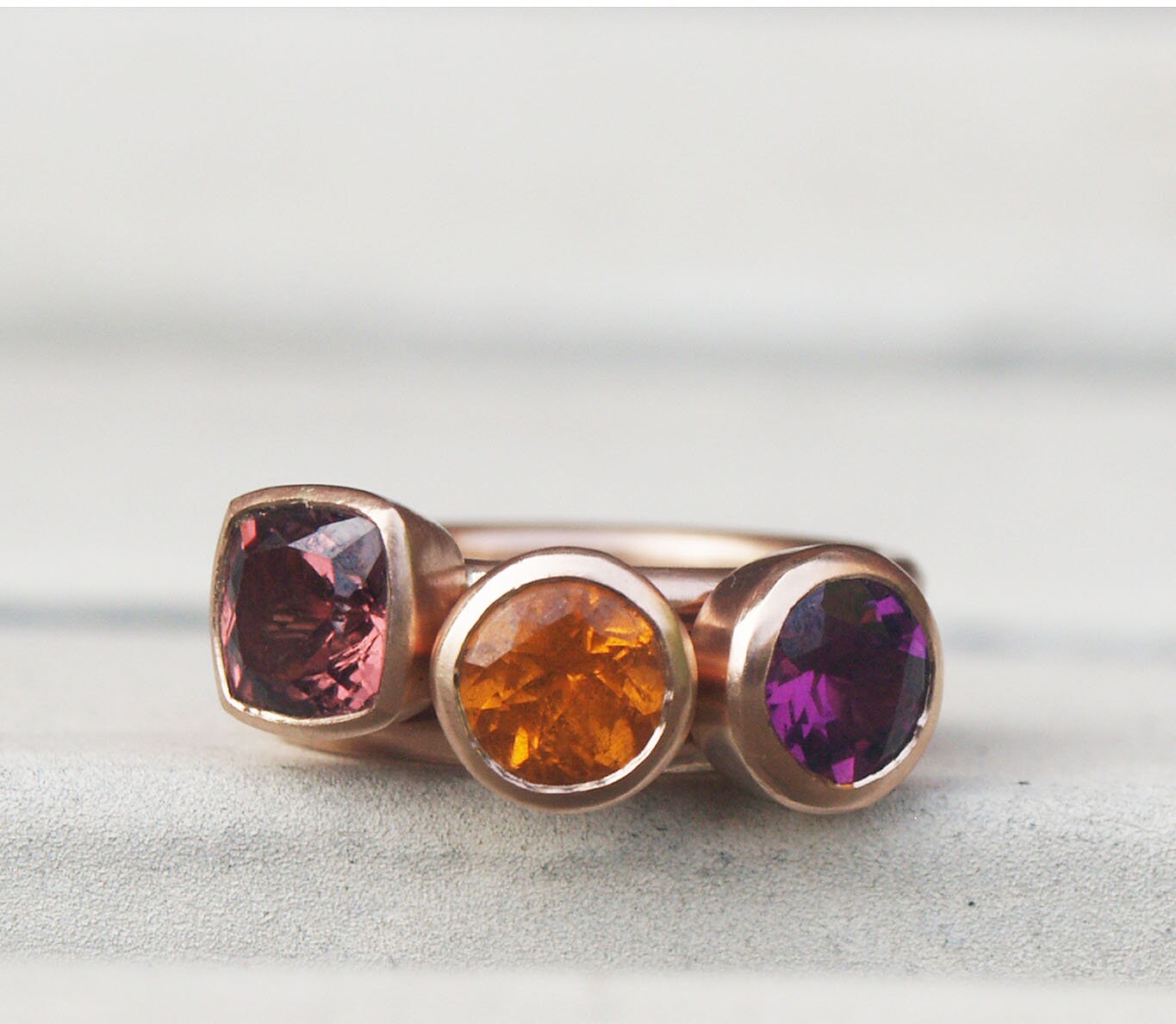 Rose Gold Set of Garnet Stacking Rings | Etsy