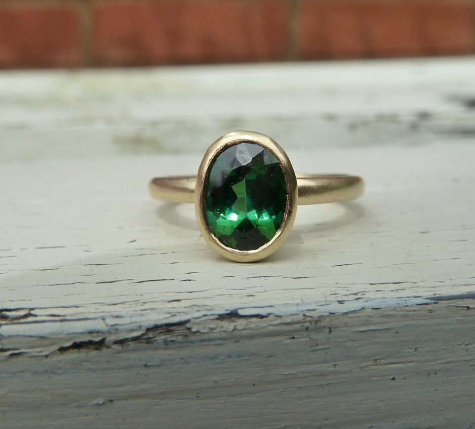 Green Tourmaline Recycled Gold Ring Green Gemstone Engagement | Etsy