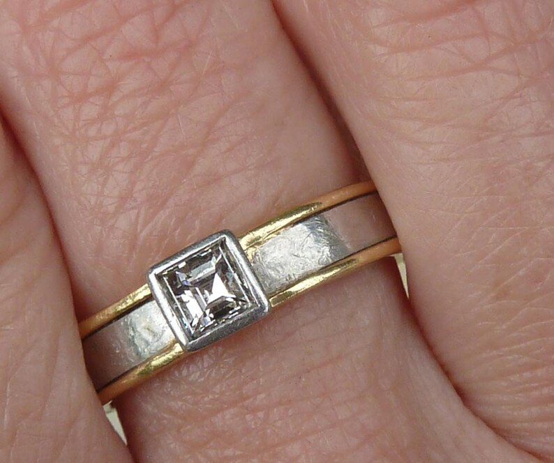 Square Solitaire Diamond Engagement Ring in Platinum and Gold - Etsy