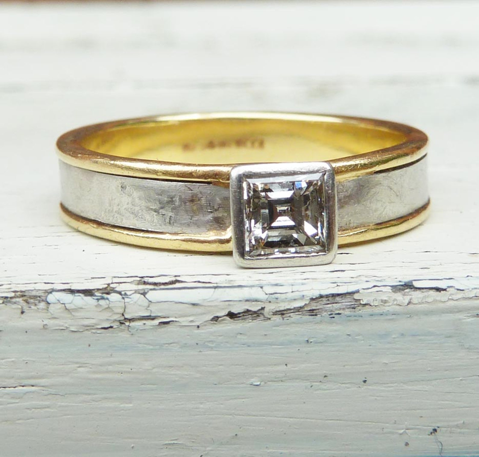 Square Solitaire Diamond Engagement Ring in Platinum and Gold - Etsy