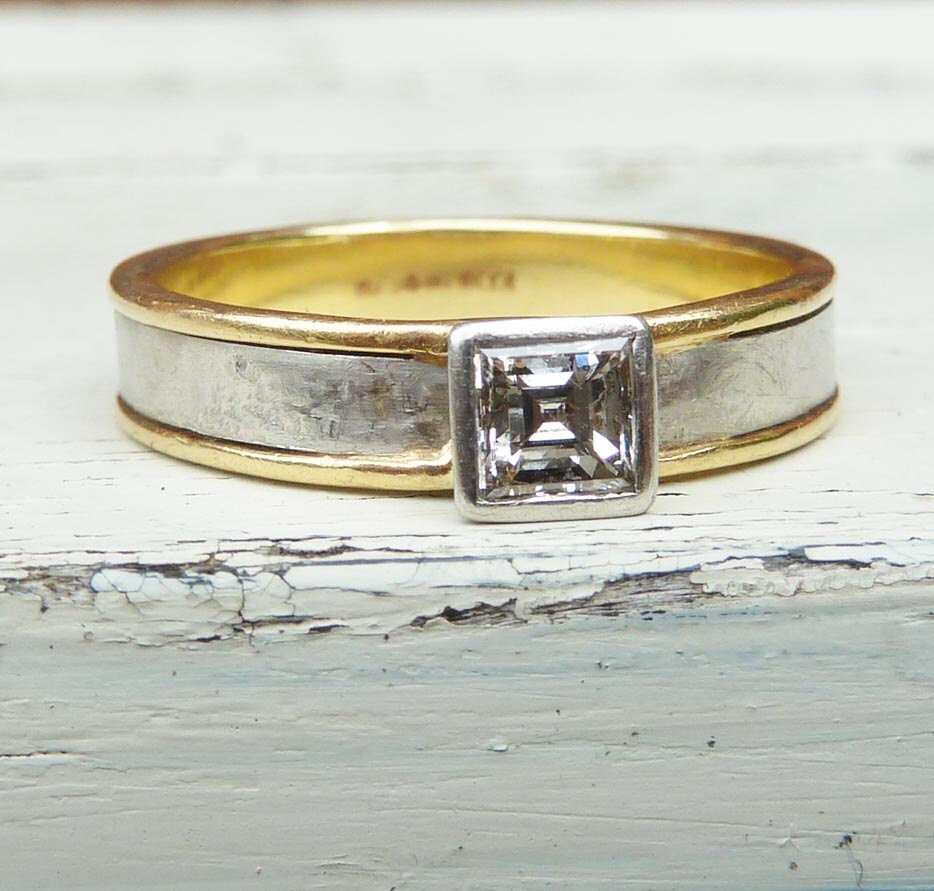Square solitaire diamond engagement ring in platinum and gold | Etsy