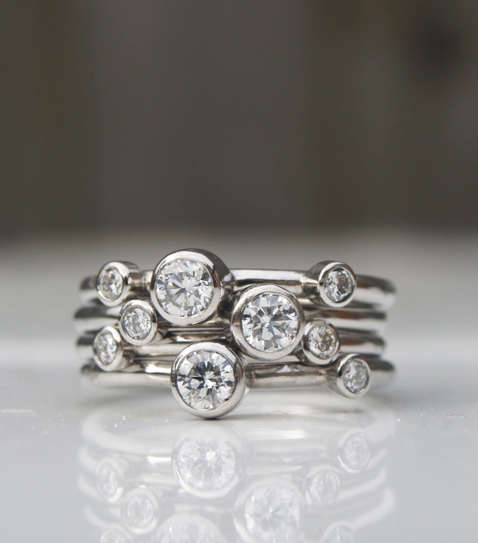 Platinum Diamond Stacking Ring Set - Etsy
