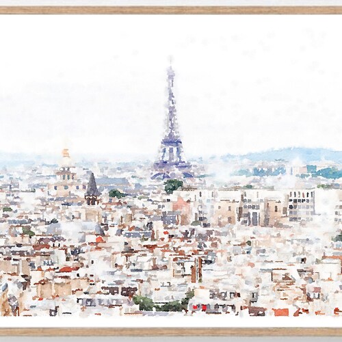 Paris France Neutral Wall Art Watercolor Print Digital - Etsy