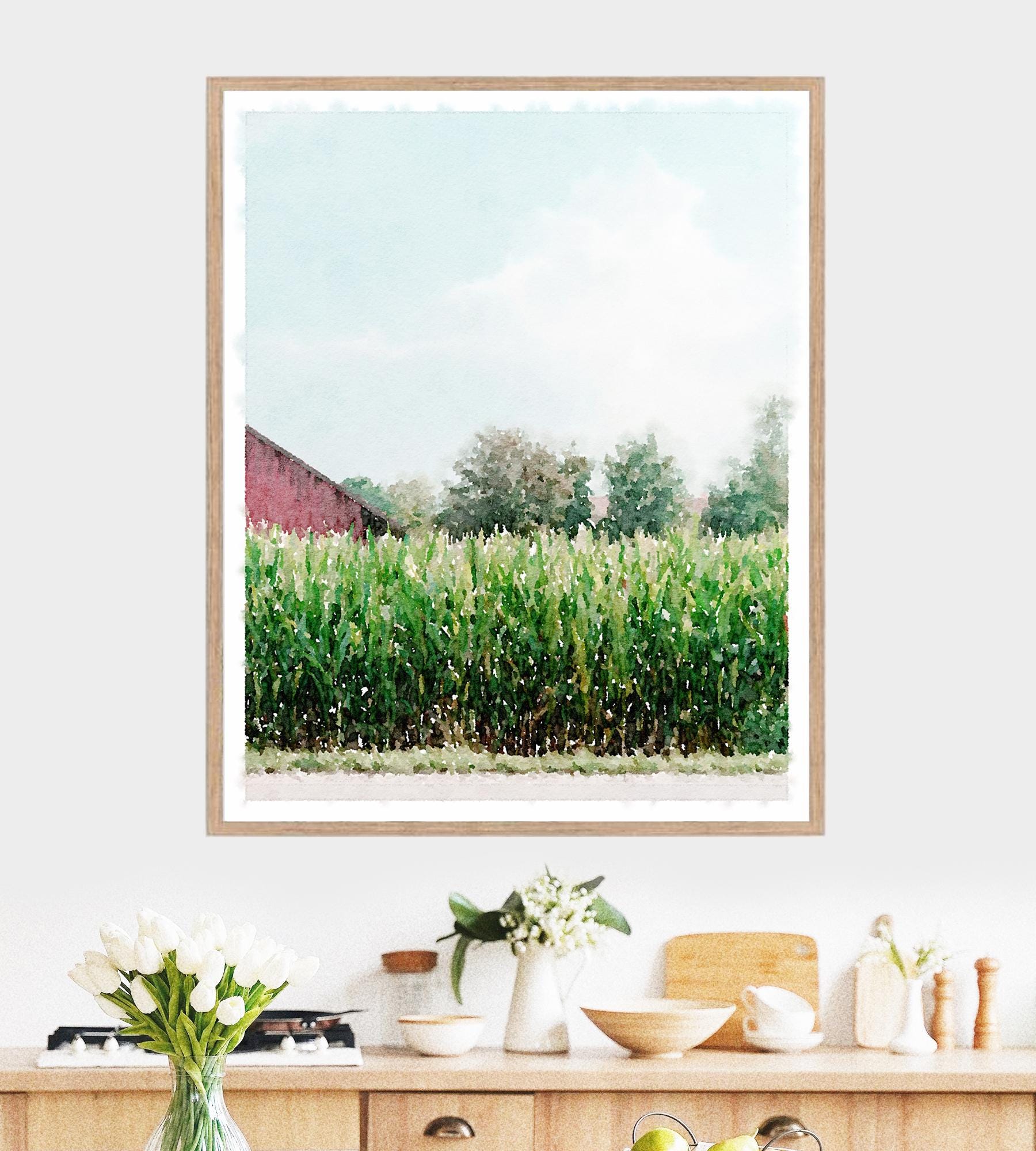 Modern Farmhouse Watercolor Print Digital Download, Red Barn Prairie ...