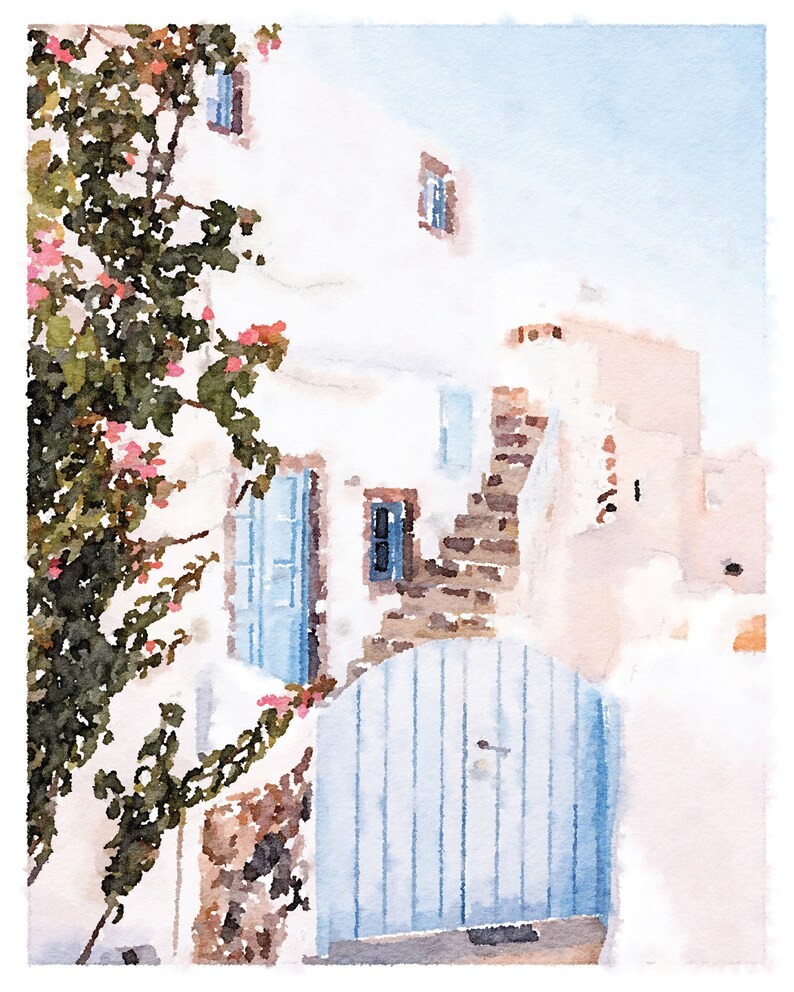 Greece Santorini House Building Watercolor Printable Wall Art, Digital ...