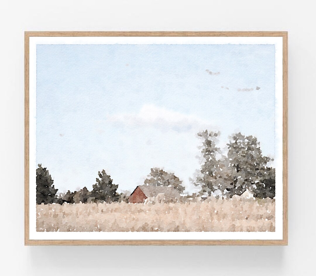 Barn Landscape Watercolor Wall Art Digital Download Farmhouse - Etsy
