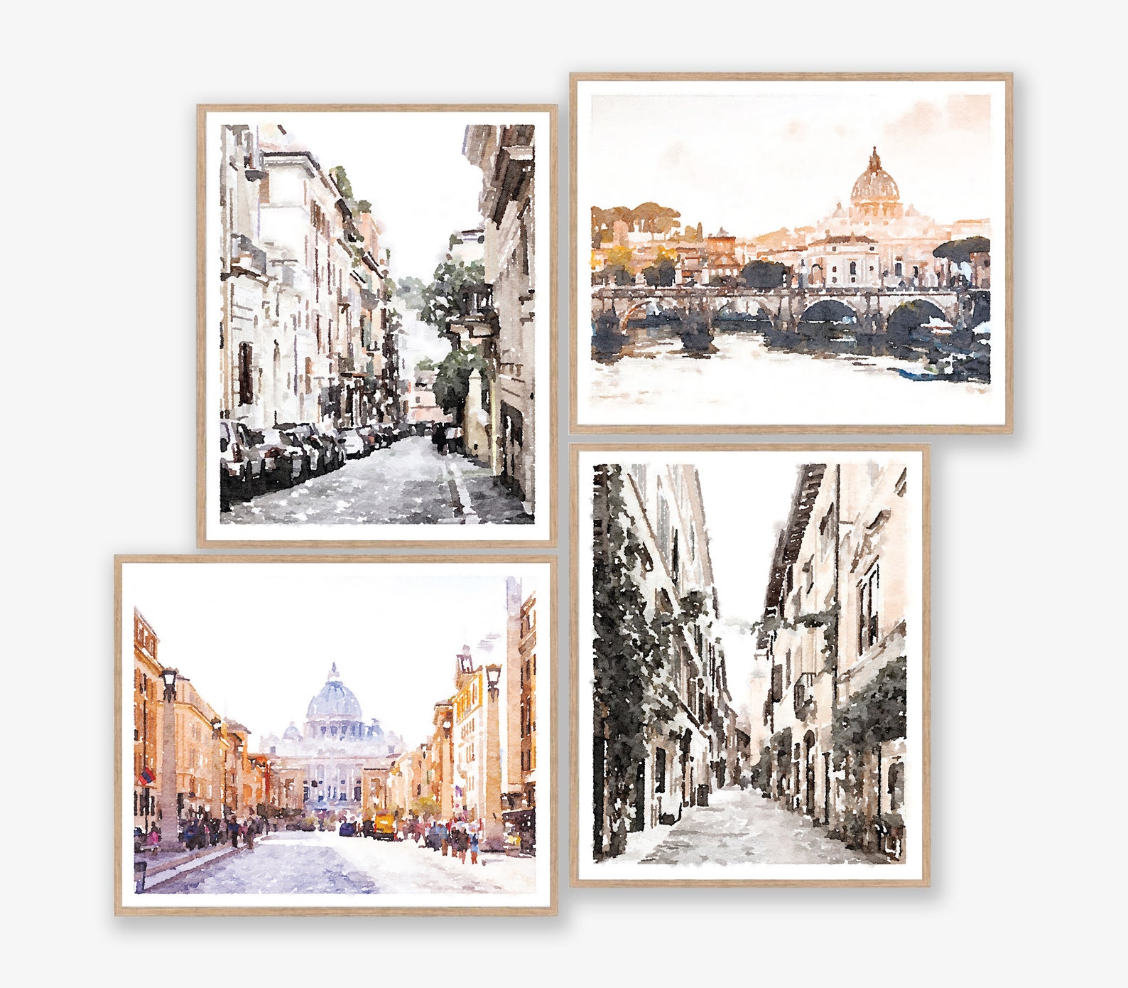Set of 4 Rome Italy Prints, Digital Download, Watercolor Wall Art ...