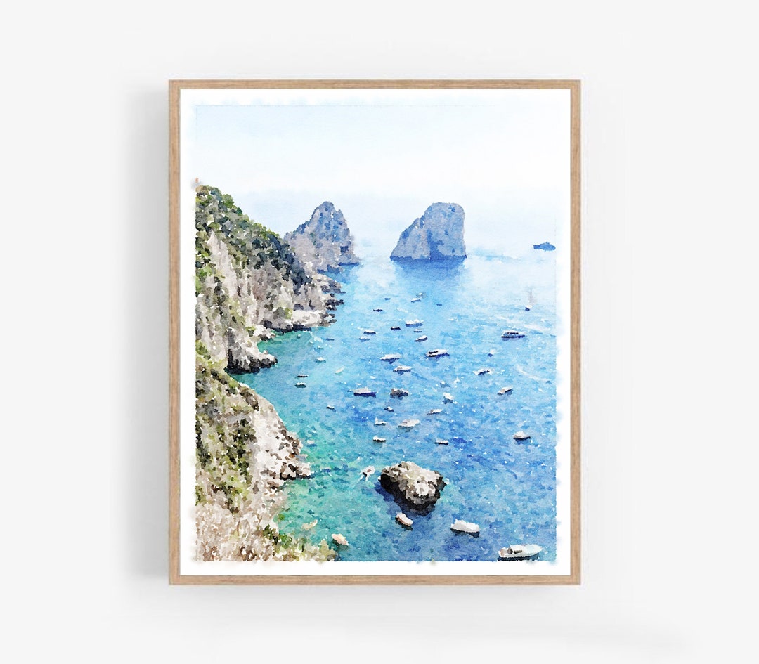 Capri Italy Coast Art Printable Download Marina Boat Print Italian ...