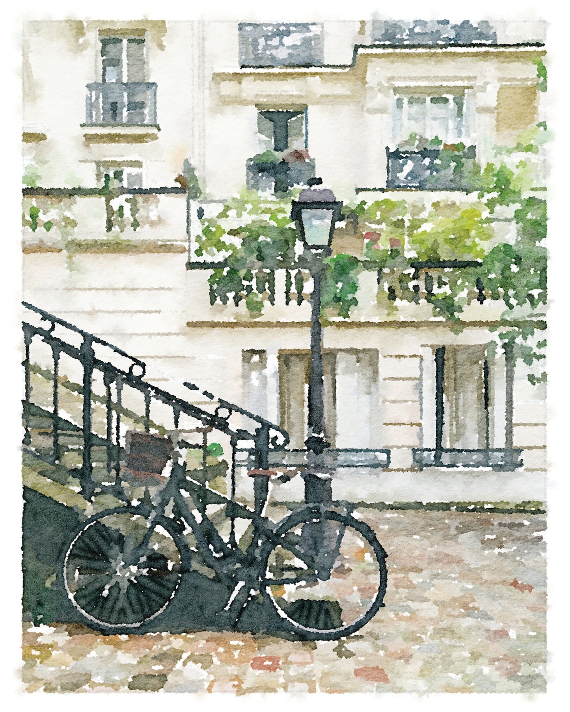 Paris Bicycle Street Scene Watercolor Wall Art, Printable Digital ...