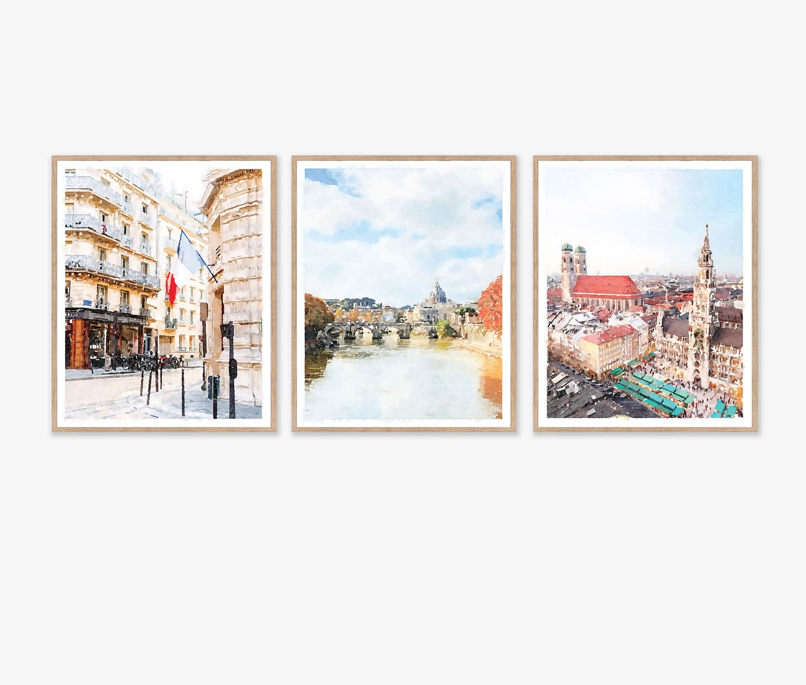 European Wall Art Gallery Set of 3 Prints Download Watercolor - Etsy