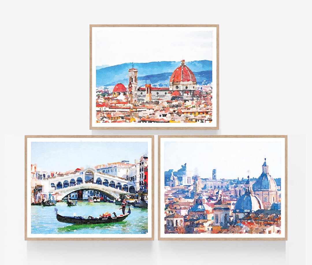 Italy Prints Florence Venice Rome Set of 3 Digital Printable Wall Art ...