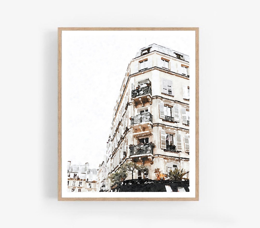 Neutral Black and White Paris Print Digital Download Watercolor ...