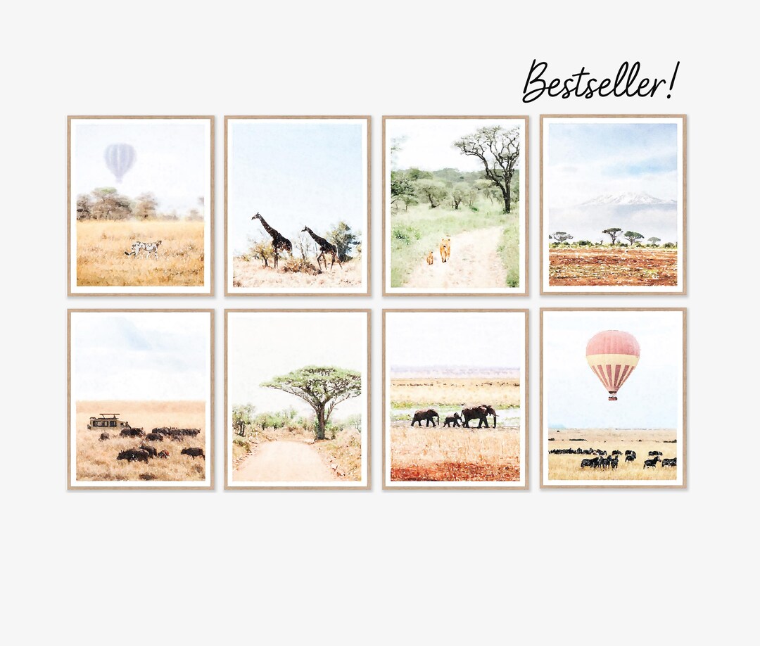 Safari Animals Set of 8 Watercolor Paintings Digital Download, Nursery ...