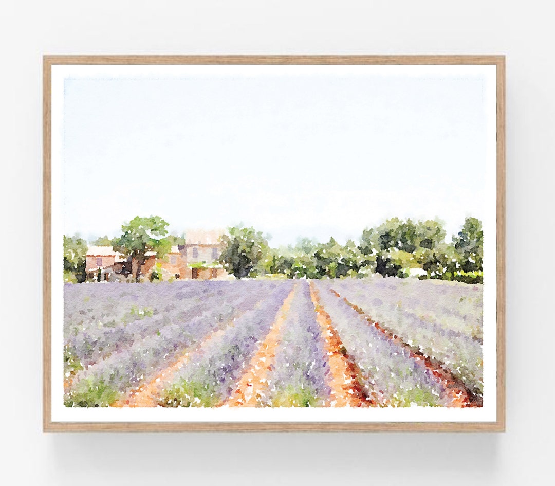 France Print, Provence Lavender Fields Watercolor Wall Art Printable ...