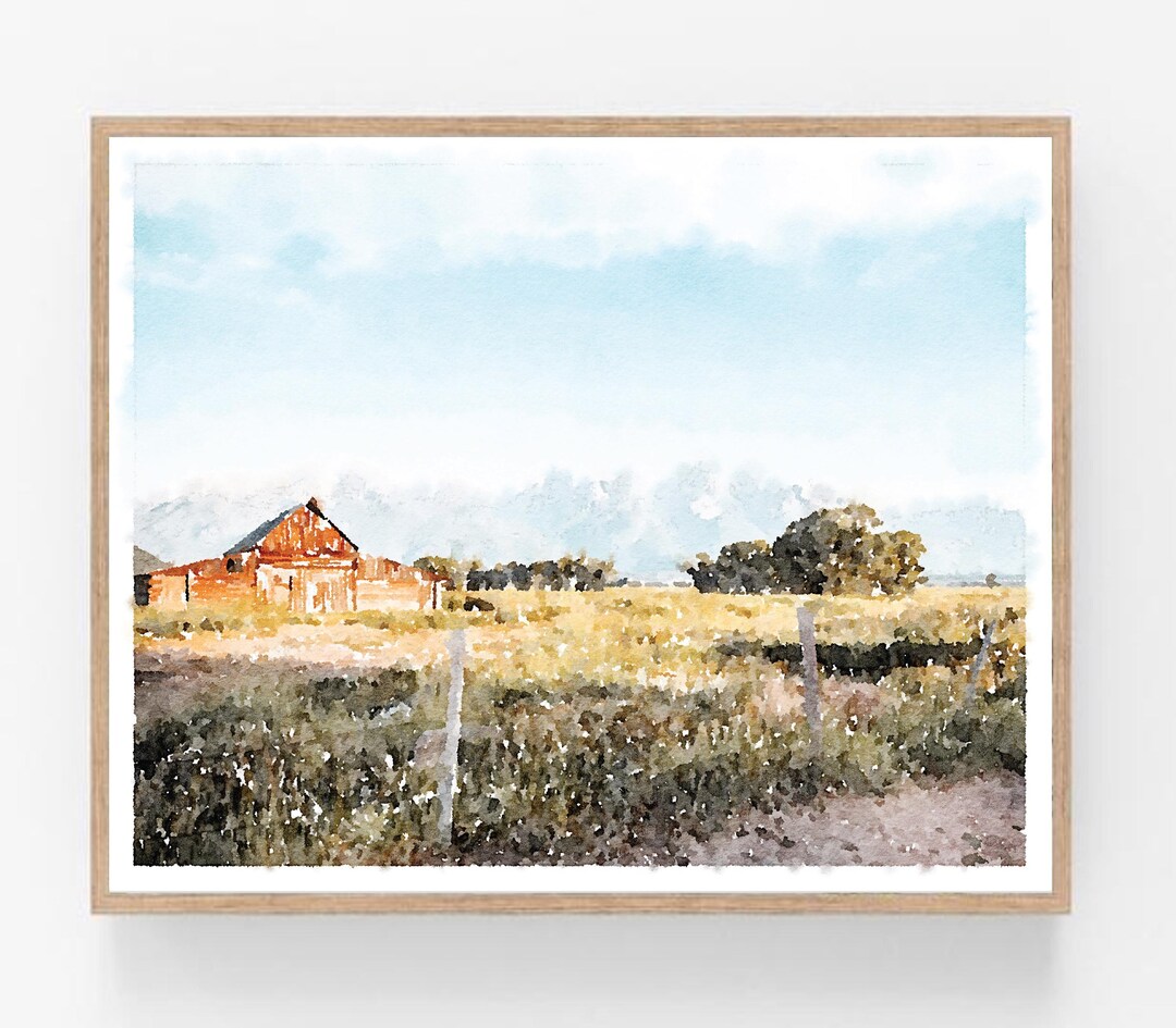 Jackson Hole Mountain Landscape Art Watercolor Painting Printable Wall ...