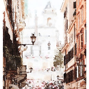 Rome Italy Wall Art, Spanish Steps Piazza Di Spagna, Watercolor ...