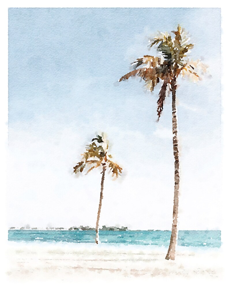 Beach Print, Neutral Island Palm Trees, Tropical Decor, Digital ...