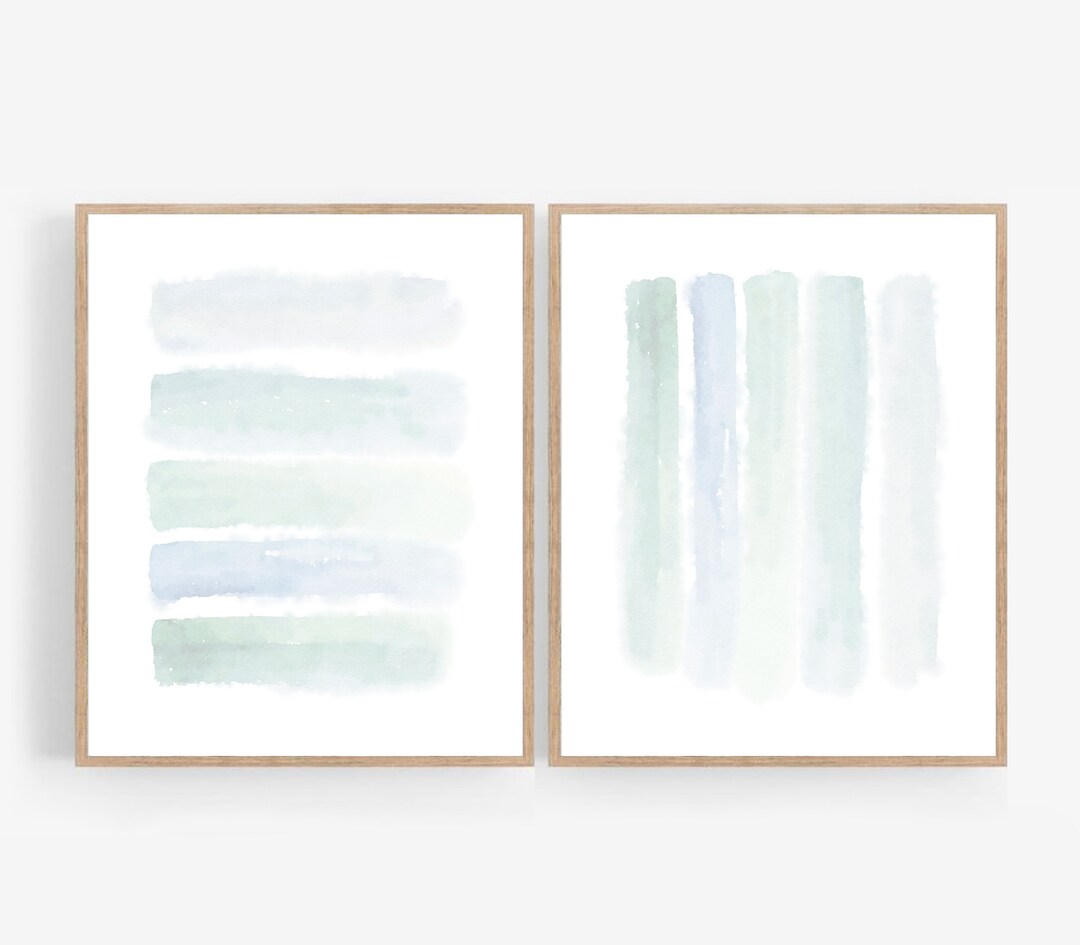 Abstract Print Set of 2, Watercolor Wash Lines Printable Digital ...
