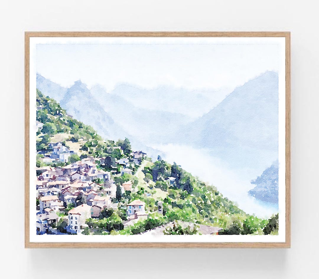 Lugano Switzerland Art Watercolor Painting Digital Printable, Swiss ...