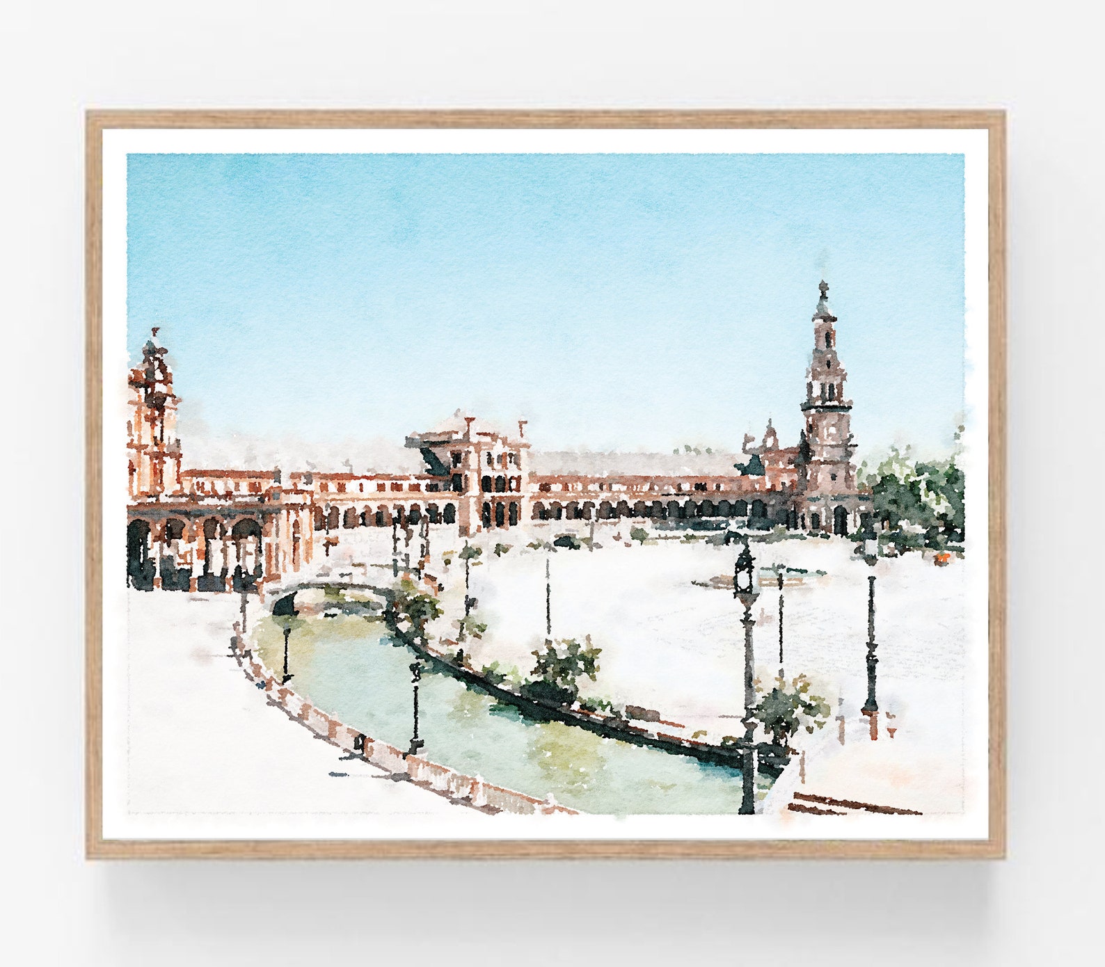 Seville Spain Wall Art Plaza De Espana Watercolor Painting - Etsy