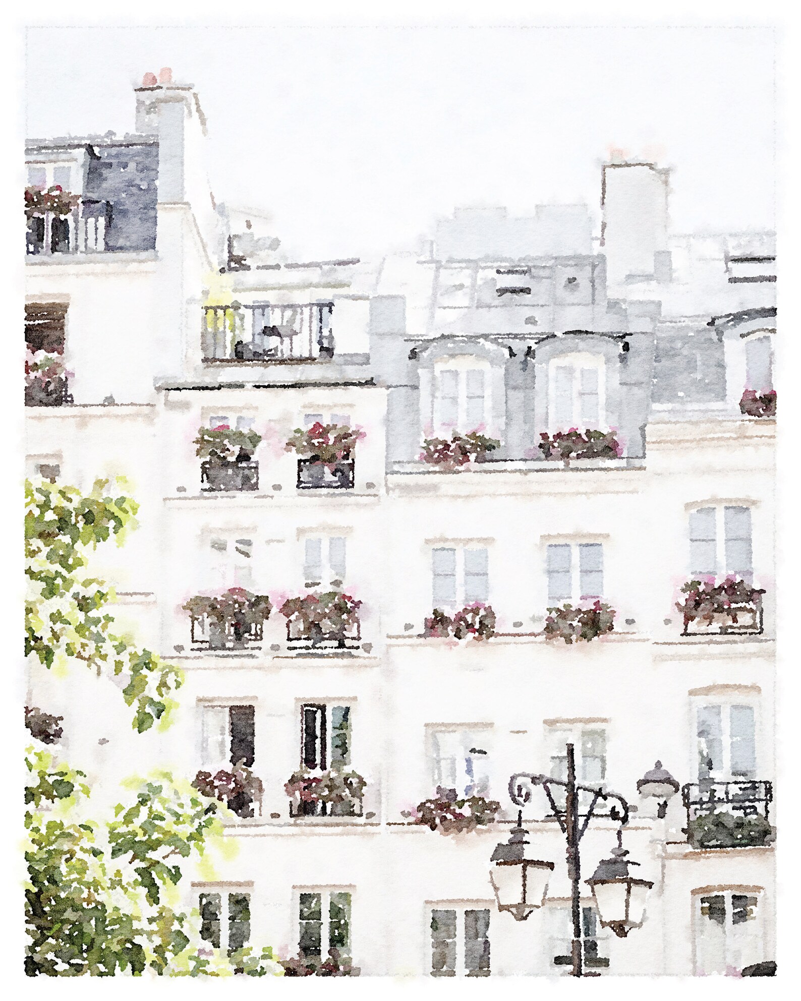 Paris France Buildings Facade Watercolor Painting Digital Printable ...