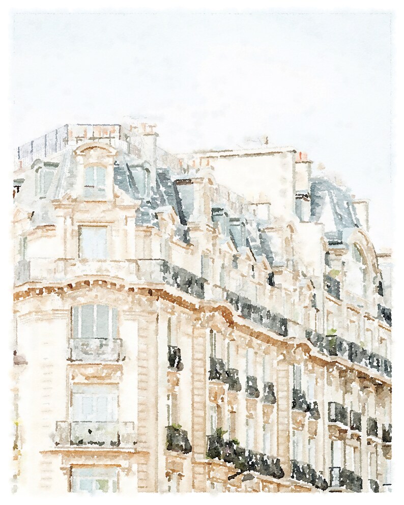 Paris France Building Watercolor Wall Art Digital Download, Neutral ...