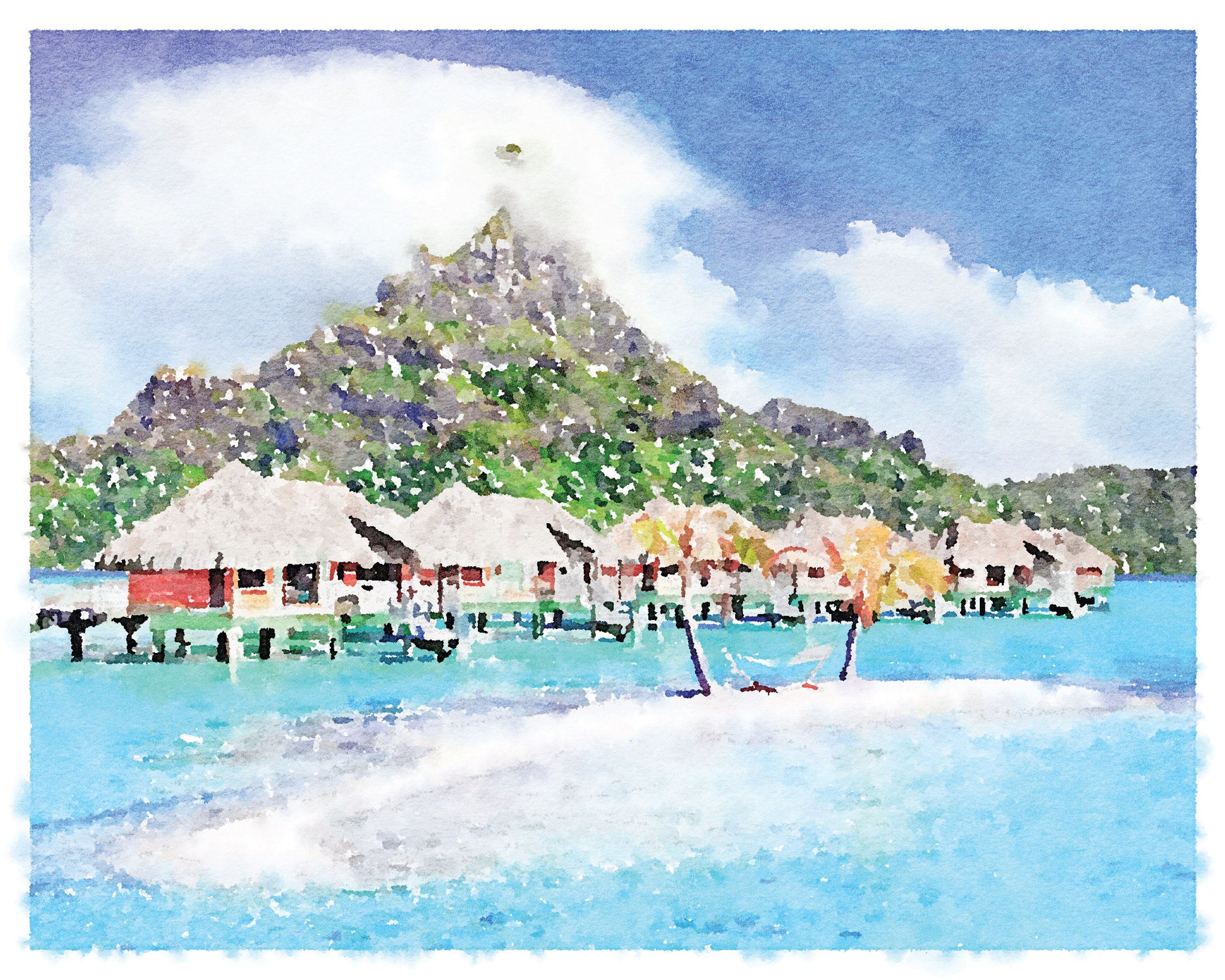 Pintura de Bora Bora, arte mural tropical imprimible, decoración isleña ...