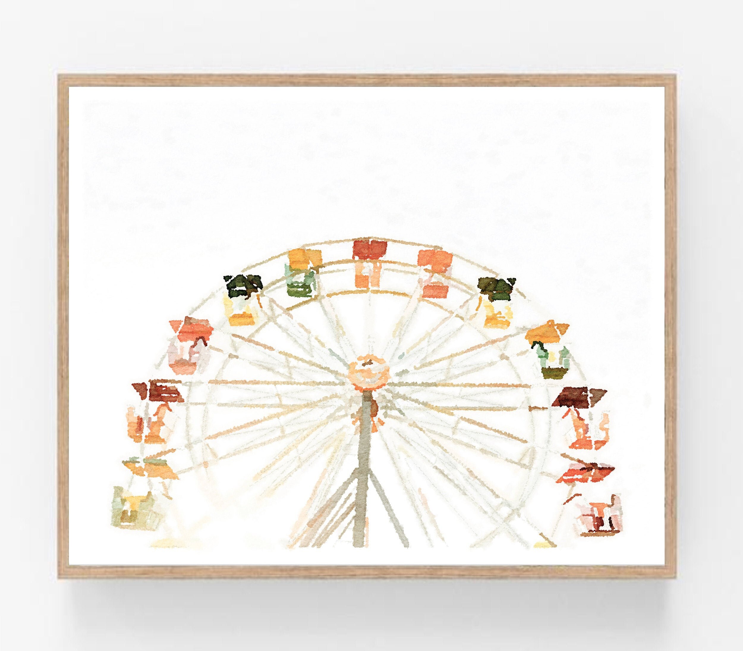 Ferris Wheel Neutral Watercolor Wall Art Digital Printable - Etsy