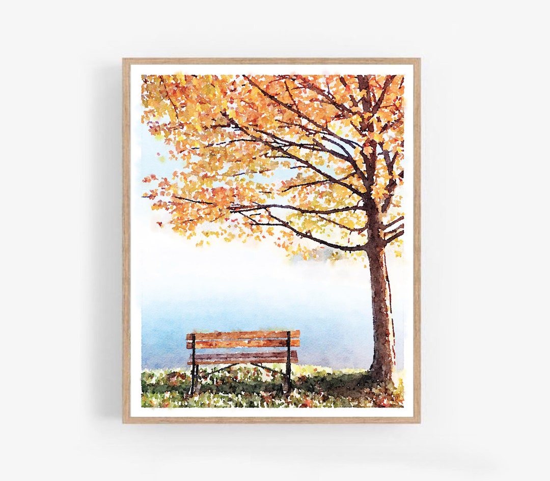 Fall Landscape Watercolor Print Download Printable Art, Autumn Wall Art ...