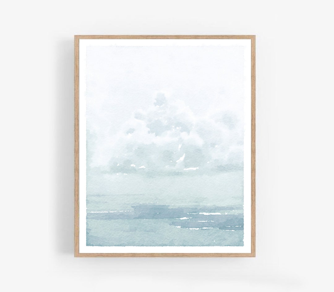 Neutral Cloud Watercolor Wall Art Print, Digital Printable, Serene Calm ...