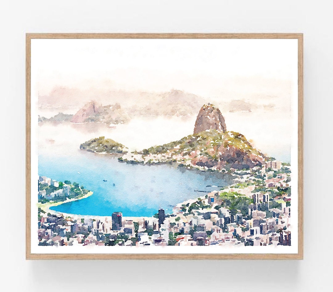 Rio De Janeiro Brazil Watercolor Painting Digital Printable, Cityscape ...
