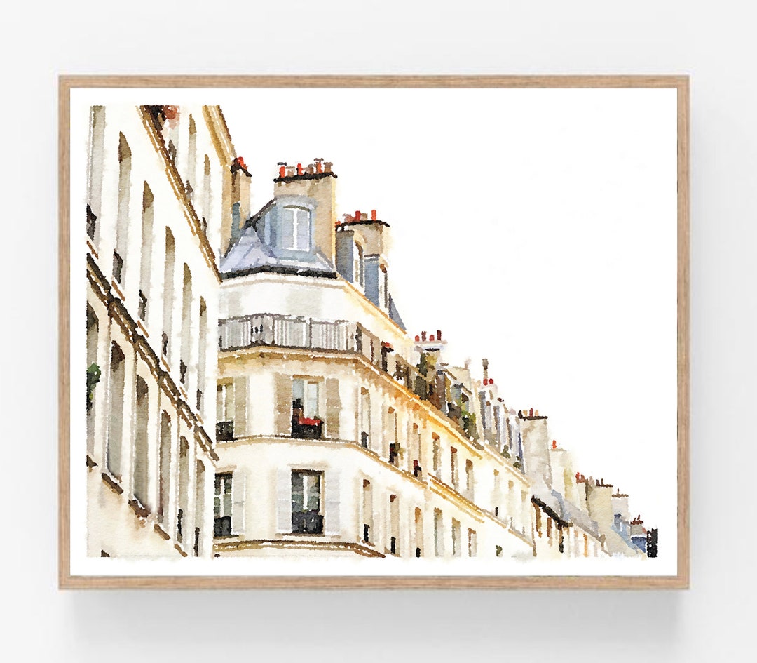 White Paris Buildings Apartments Watercolor Wall Art Digital - Etsy