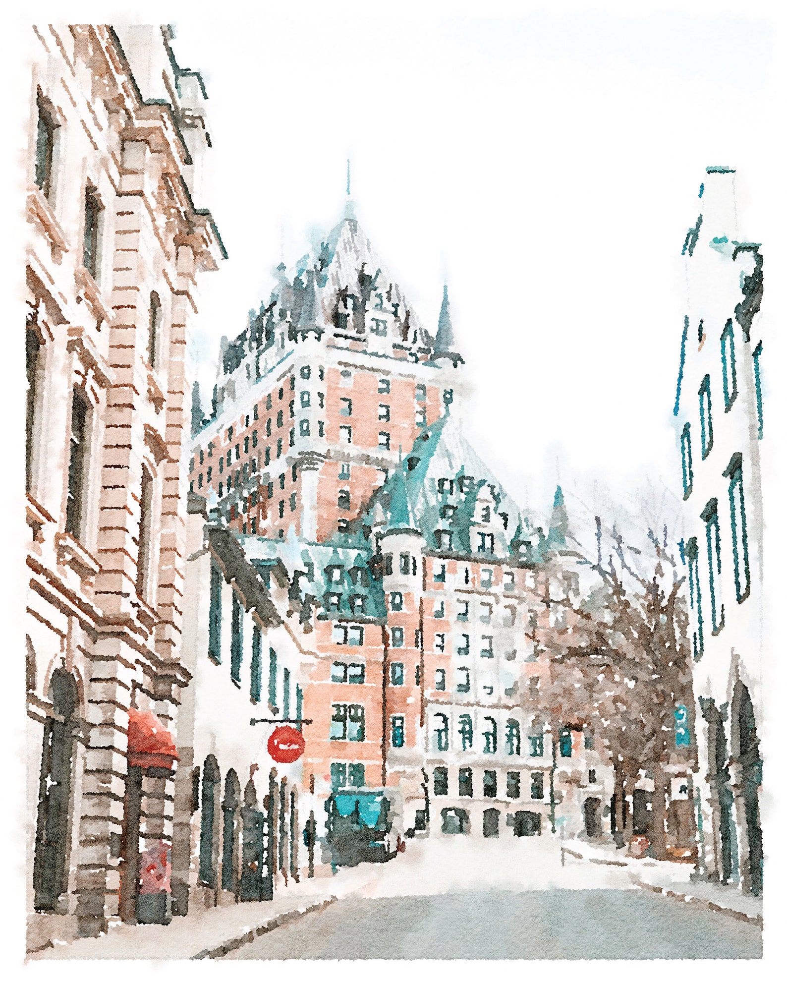 Quebec City Artwork Canada Watercolor Printable Wall Art, Travel Print ...