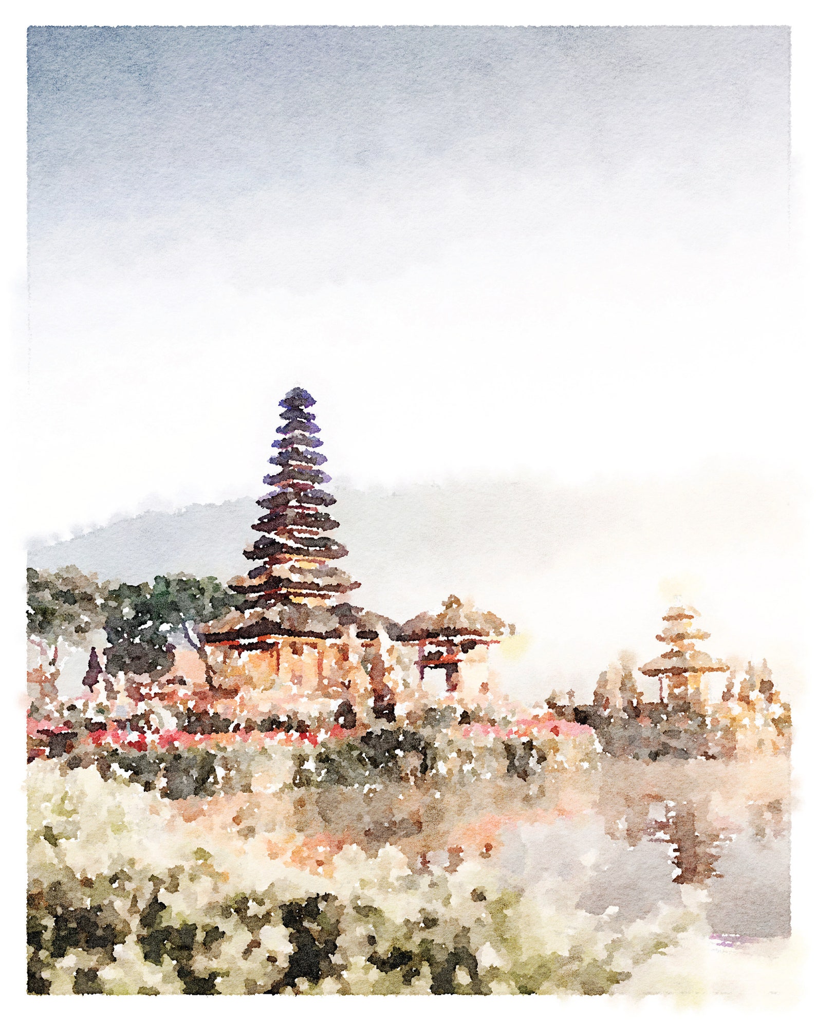Bali Print Indonesia Art Watercolor Painting Digital Printable, Pura ...