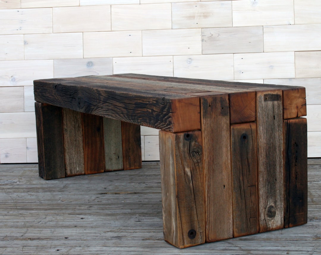 Reclaimed Barn Wood Bench / Coffee Table | Box Joint Design - Etsy