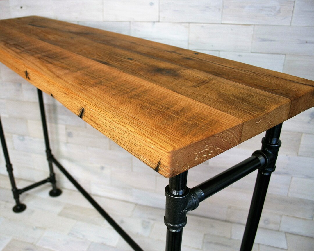 Reclaimed Oak Bar Table With Steel Pipe Legs - Etsy