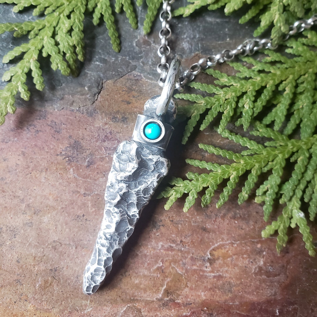 Hand-forged Sterling Silver Arrowhead Necklace: Turquoise Amulet - Etsy
