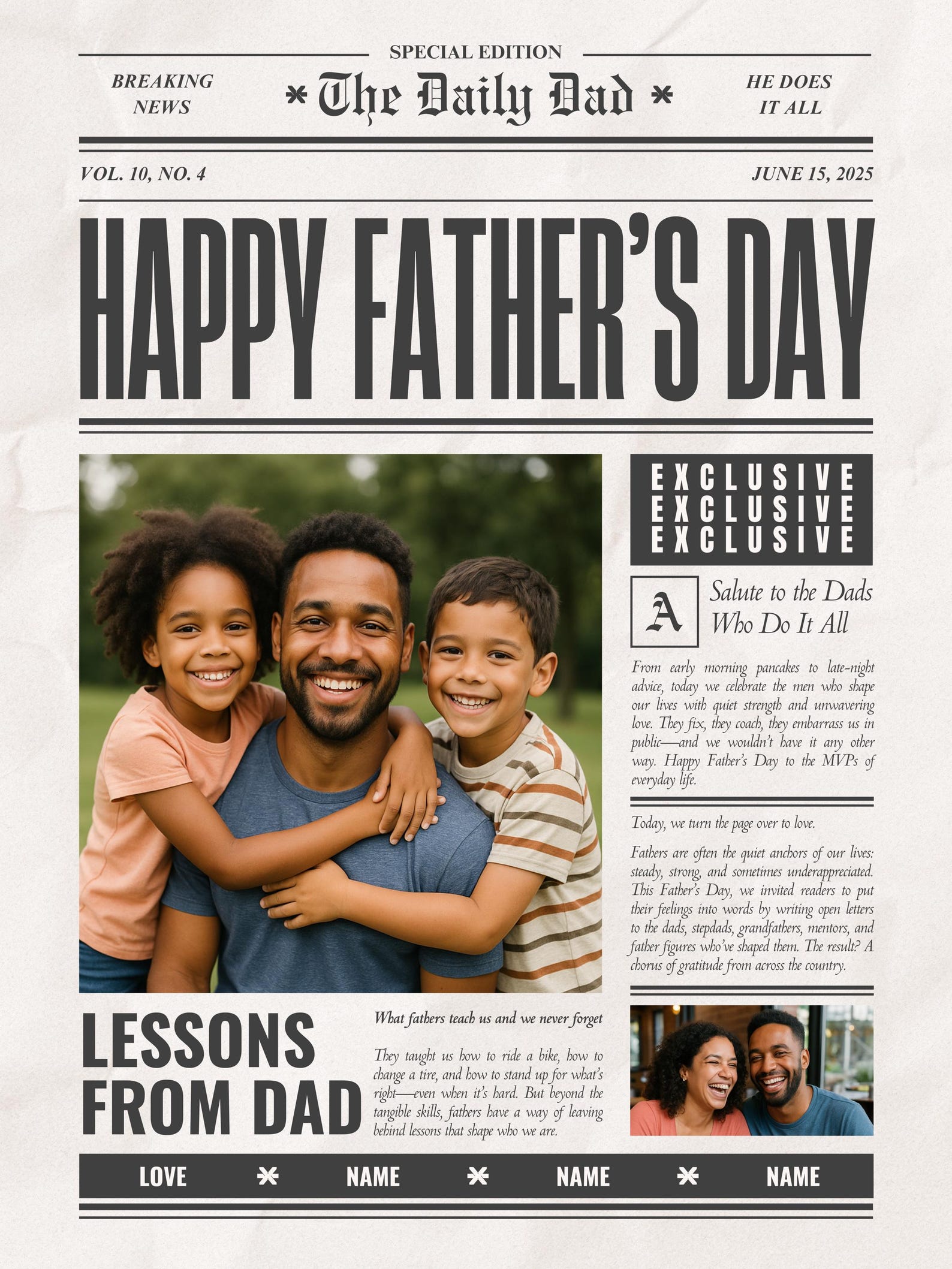 Customizable Father's Day Card - Newspaper - Etsy