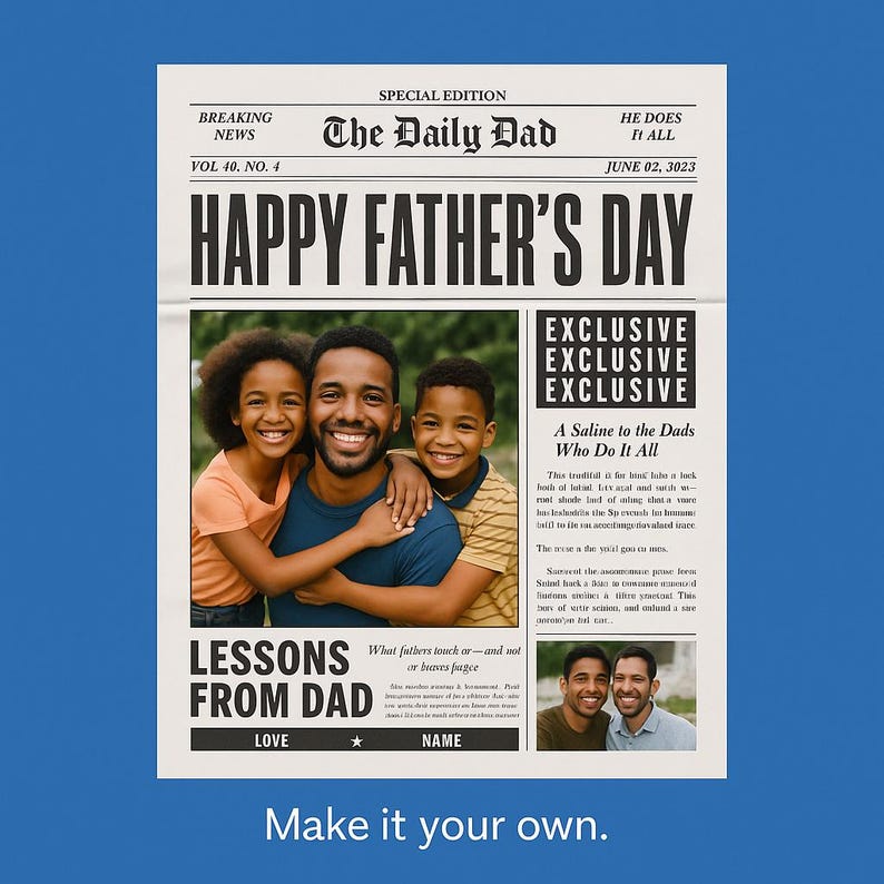 Customizable Father's Day Card - Newspaper - Etsy