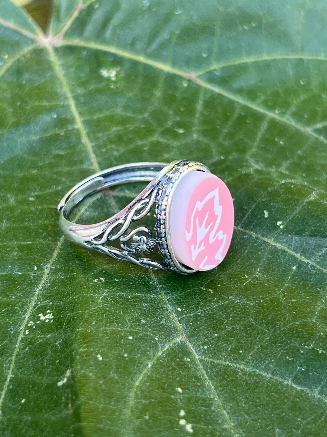 PYREX Pink Gooseberry Sterling Silver Ring Adjustable - Etsy